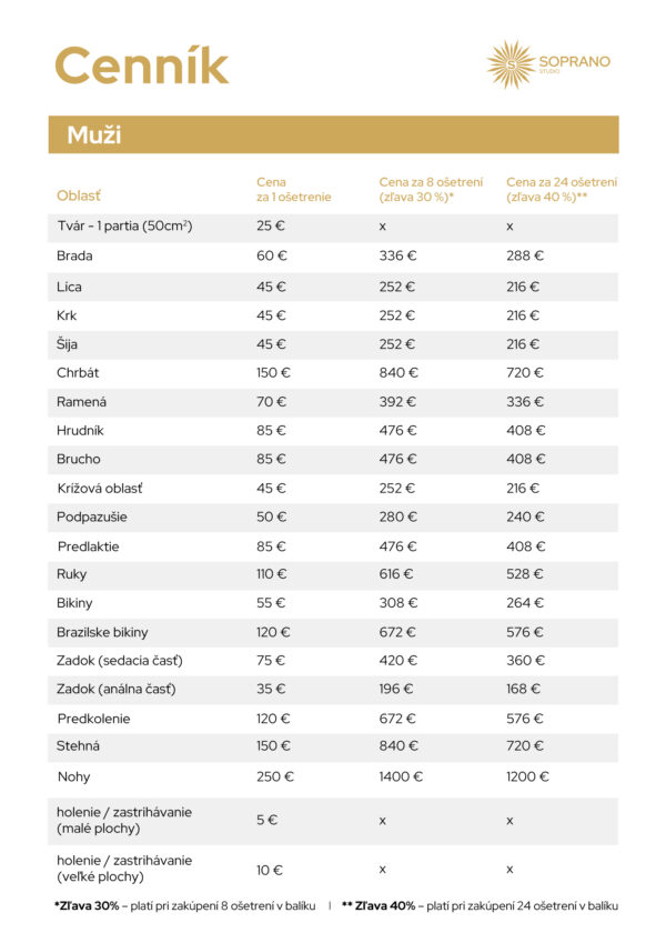 Cenník - Soprano Studio