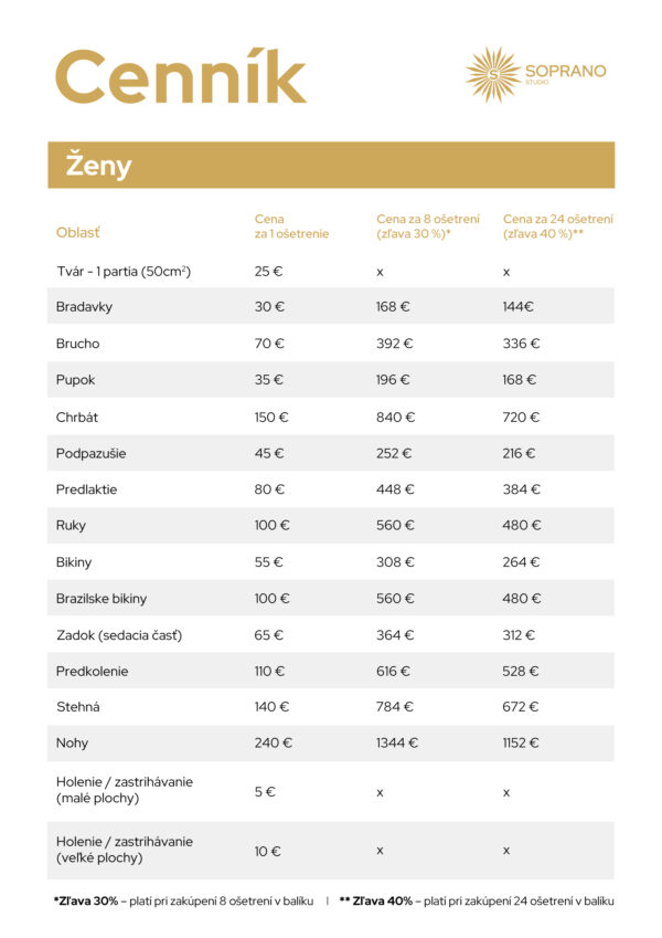 Cenník - Soprano Studio